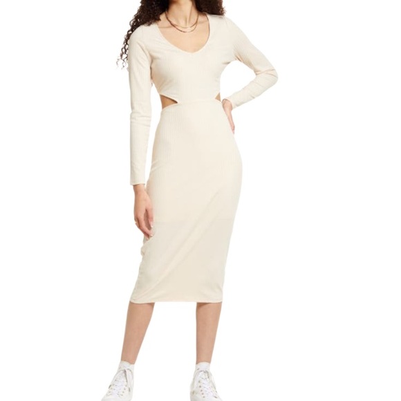 bp | Dresses | Bp Pink Whisper Cutout Long Sleeve Rib Midi Dress | Poshmark